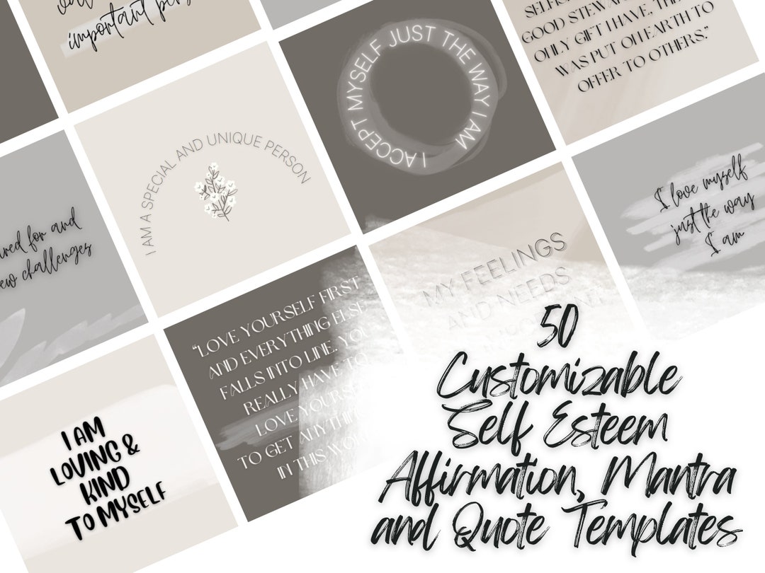 50 Self Esteem Affirmation Mantra Quote Instagram Templates Canva ...