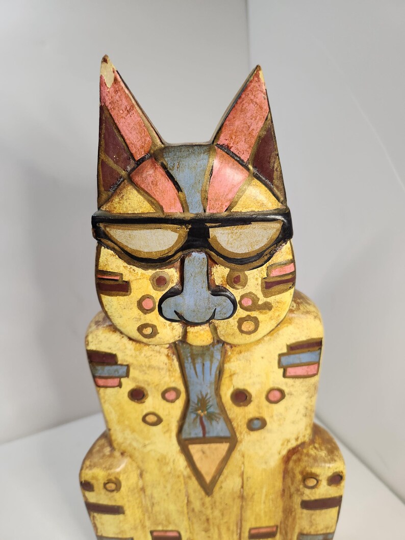 Lot of 2 Vintage Laurel Burch Style Carved Wood Cats Painted Folk Art ...