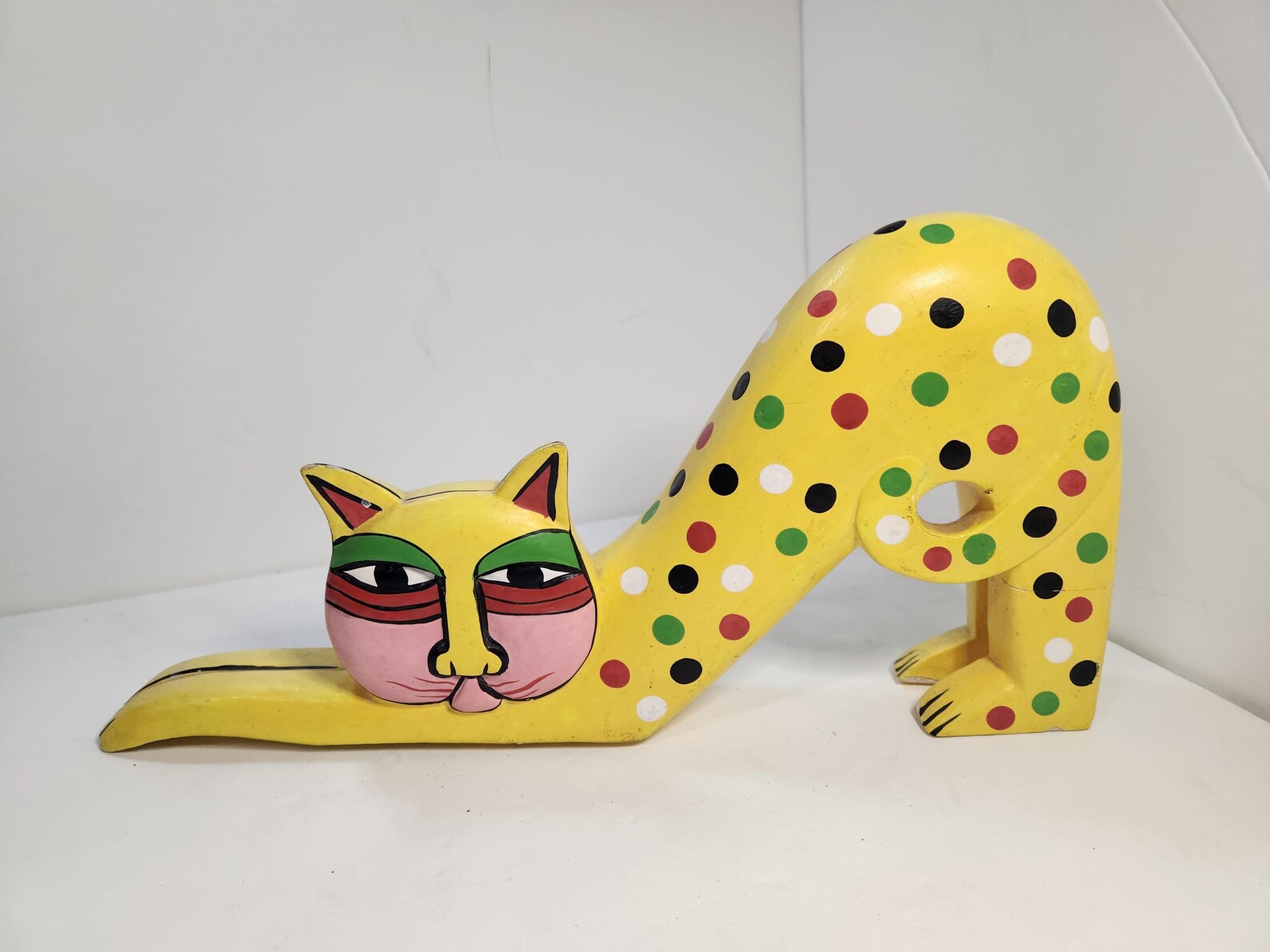 Lot of 2 Vintage Laurel Burch Style Carved Wood Cats Painted Folk Art ...