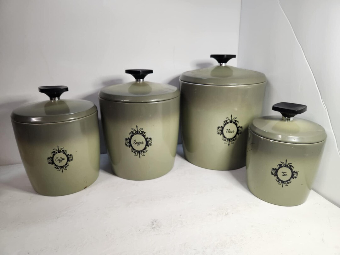 Vintage Set of 4 West Bend Green Kitchen Canisters Flour, Sugar, Coffee ...