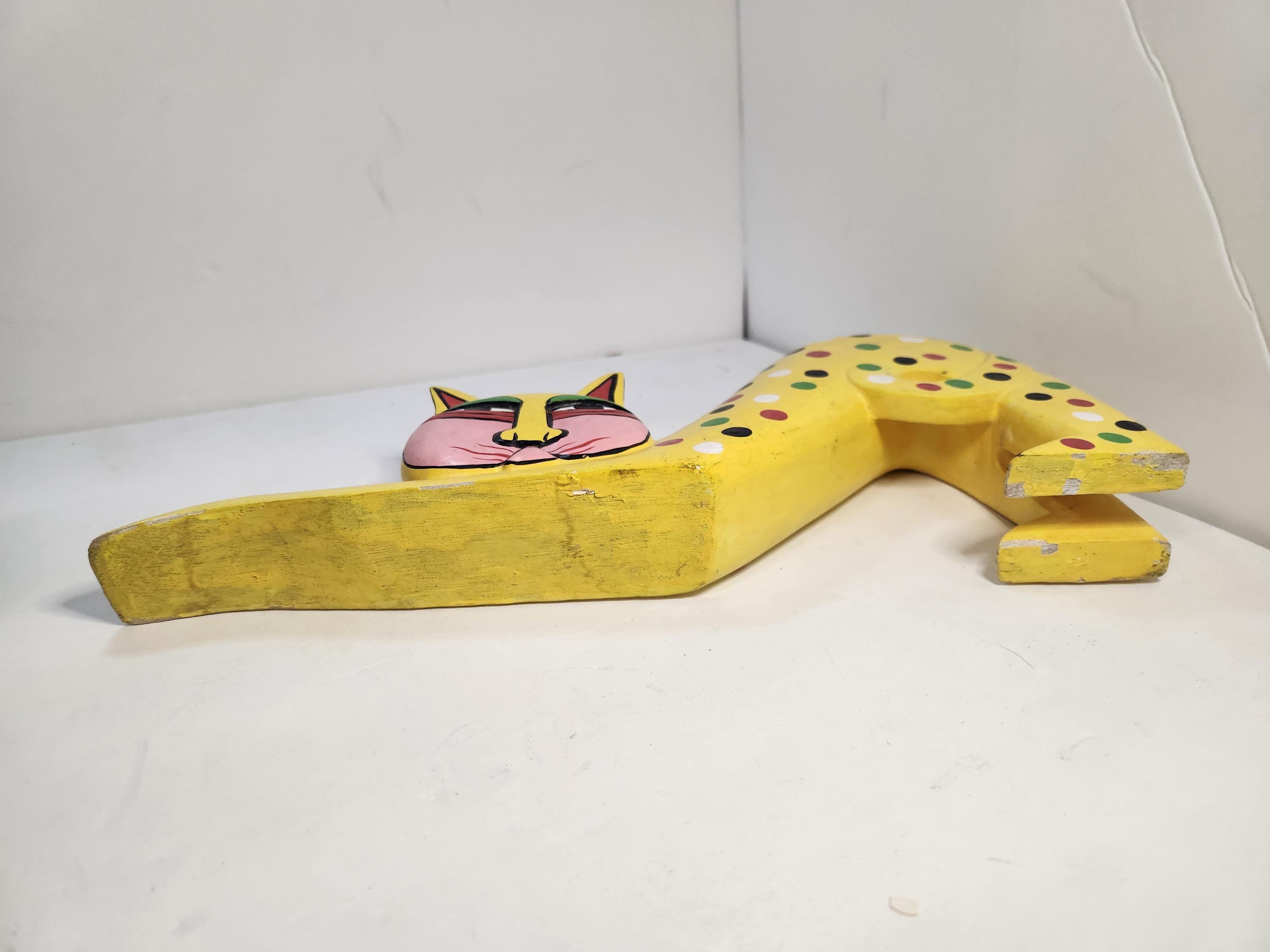 Lot of 2 Vintage Laurel Burch Style Carved Wood Cats Painted Folk Art ...