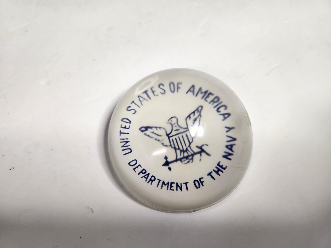 Vintage Department of the Navy United States America Glass Paperweight ...
