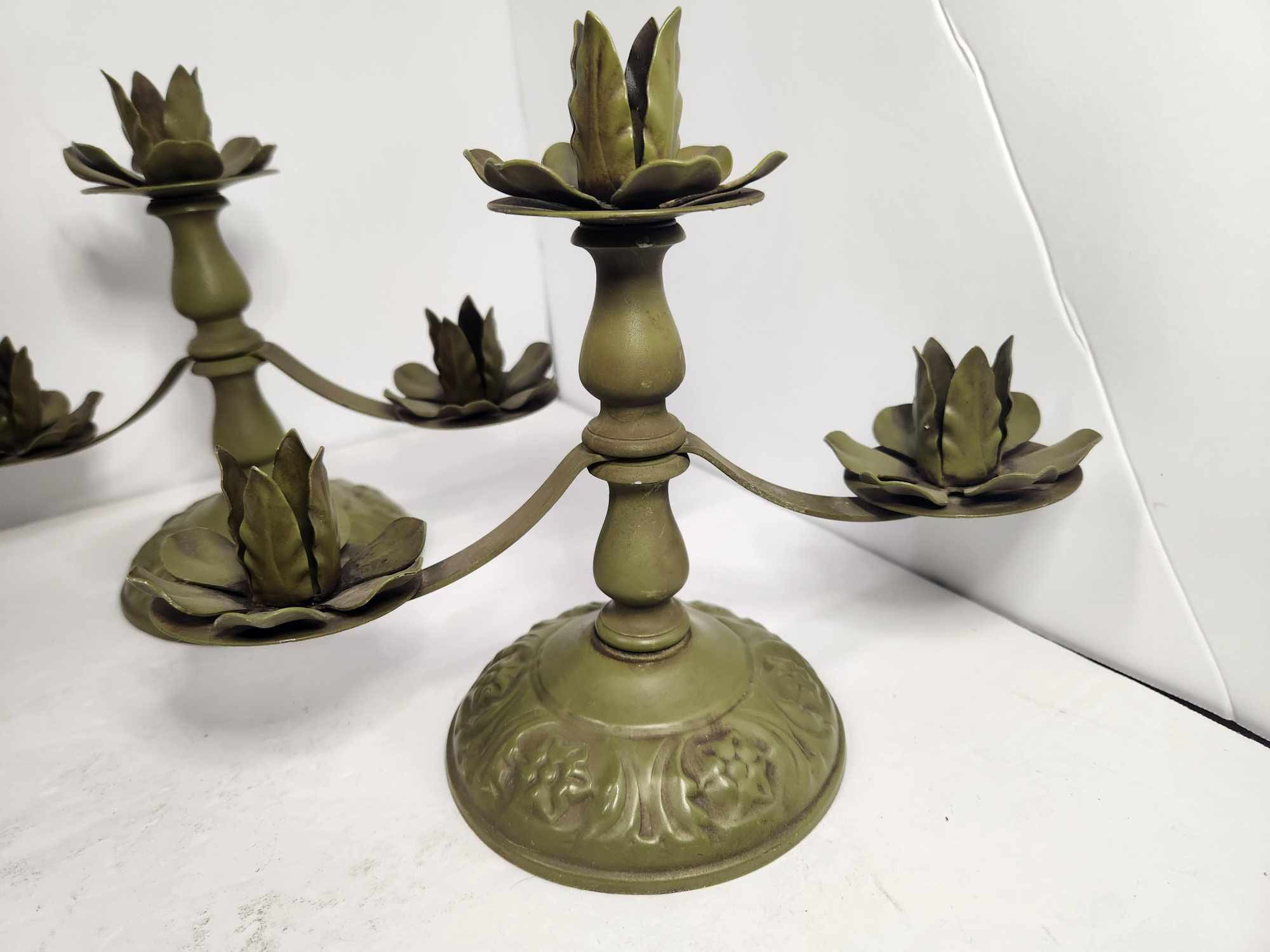 Vintage Pair of Wolin Metal Flower Candle Holders Candelabra Shabby ...