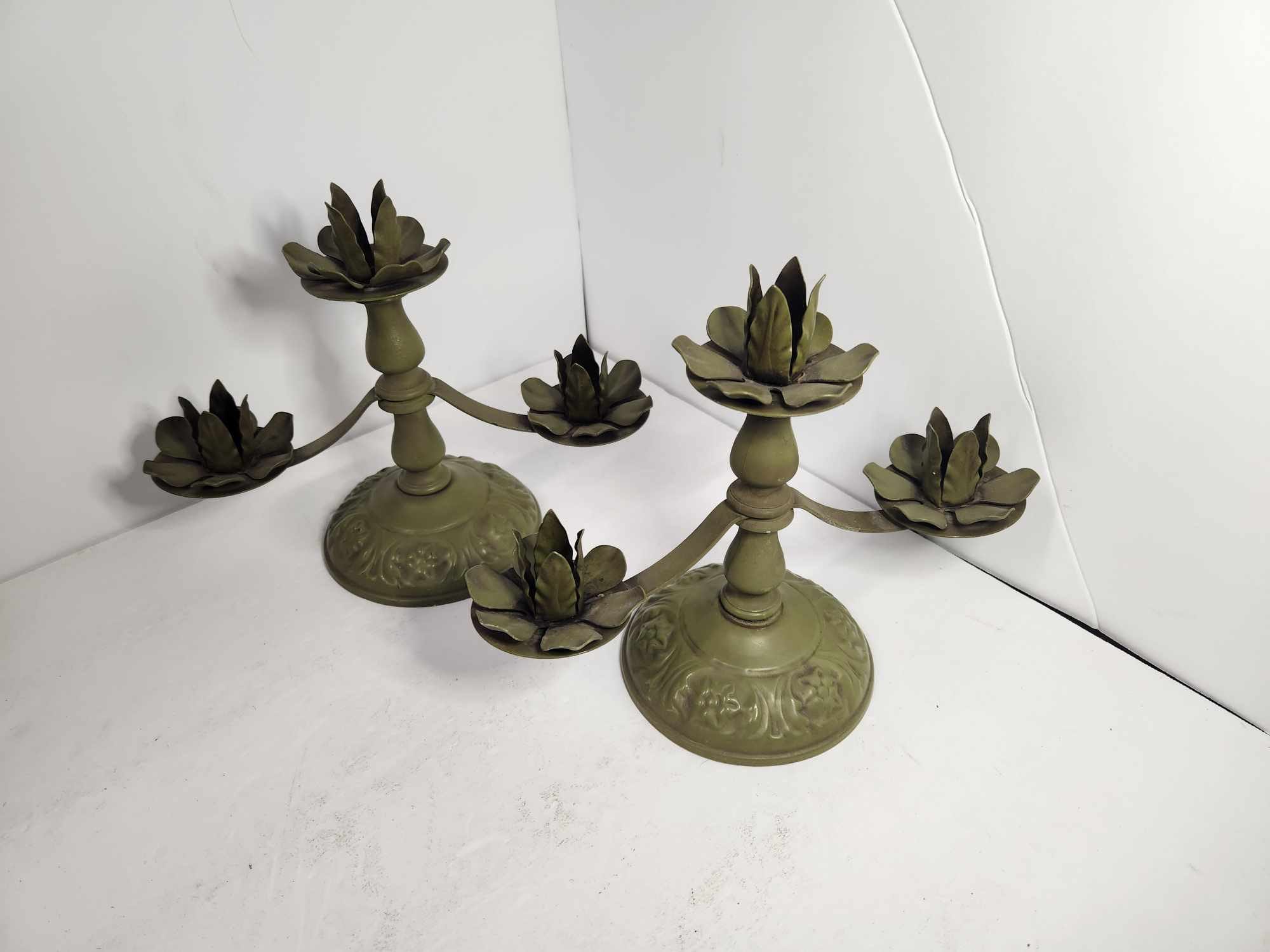 Vintage Pair of Wolin Metal Flower Candle Holders Candelabra Shabby ...