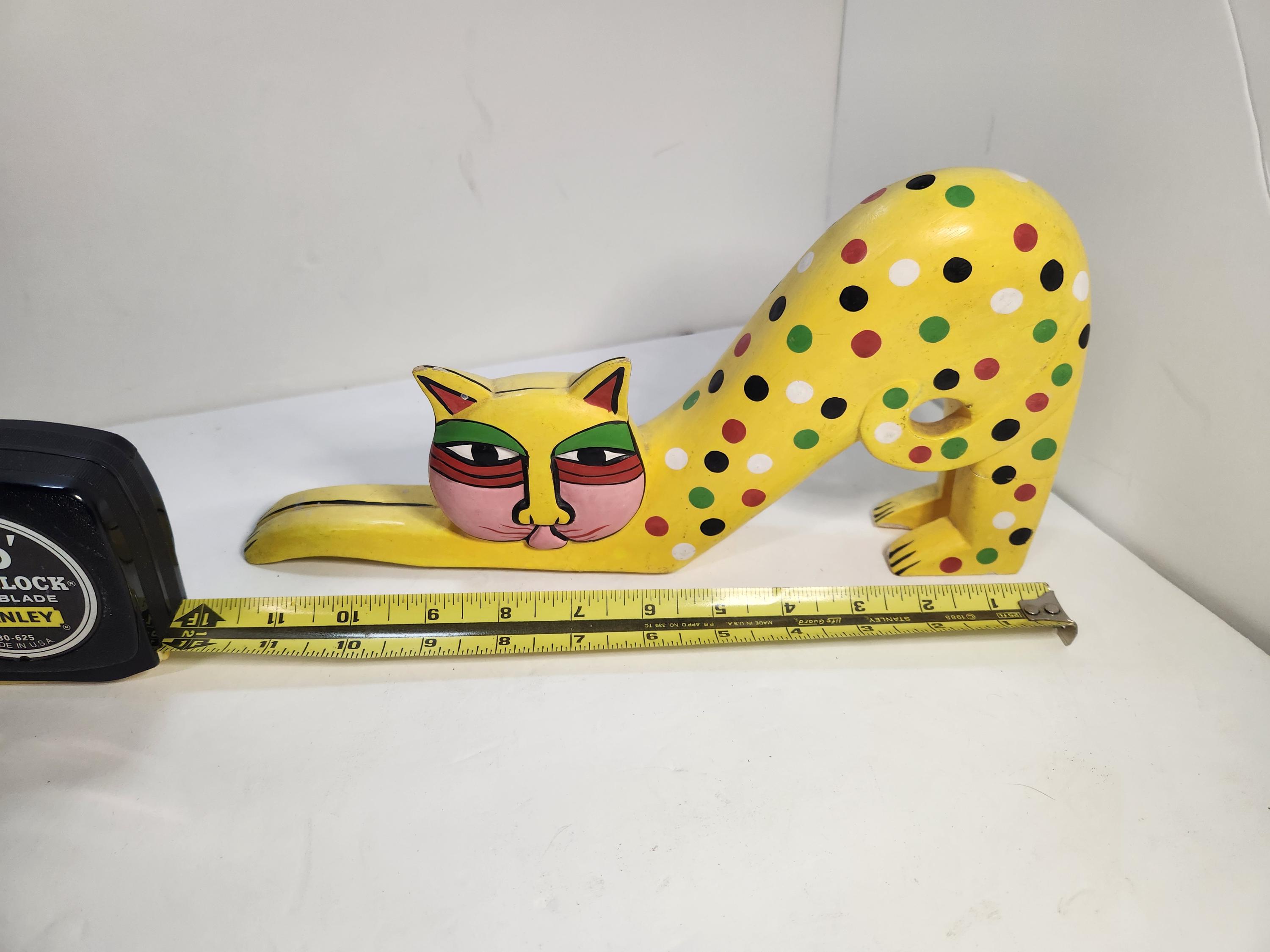 Lot of 2 Vintage Laurel Burch Style Carved Wood Cats Painted Folk Art ...