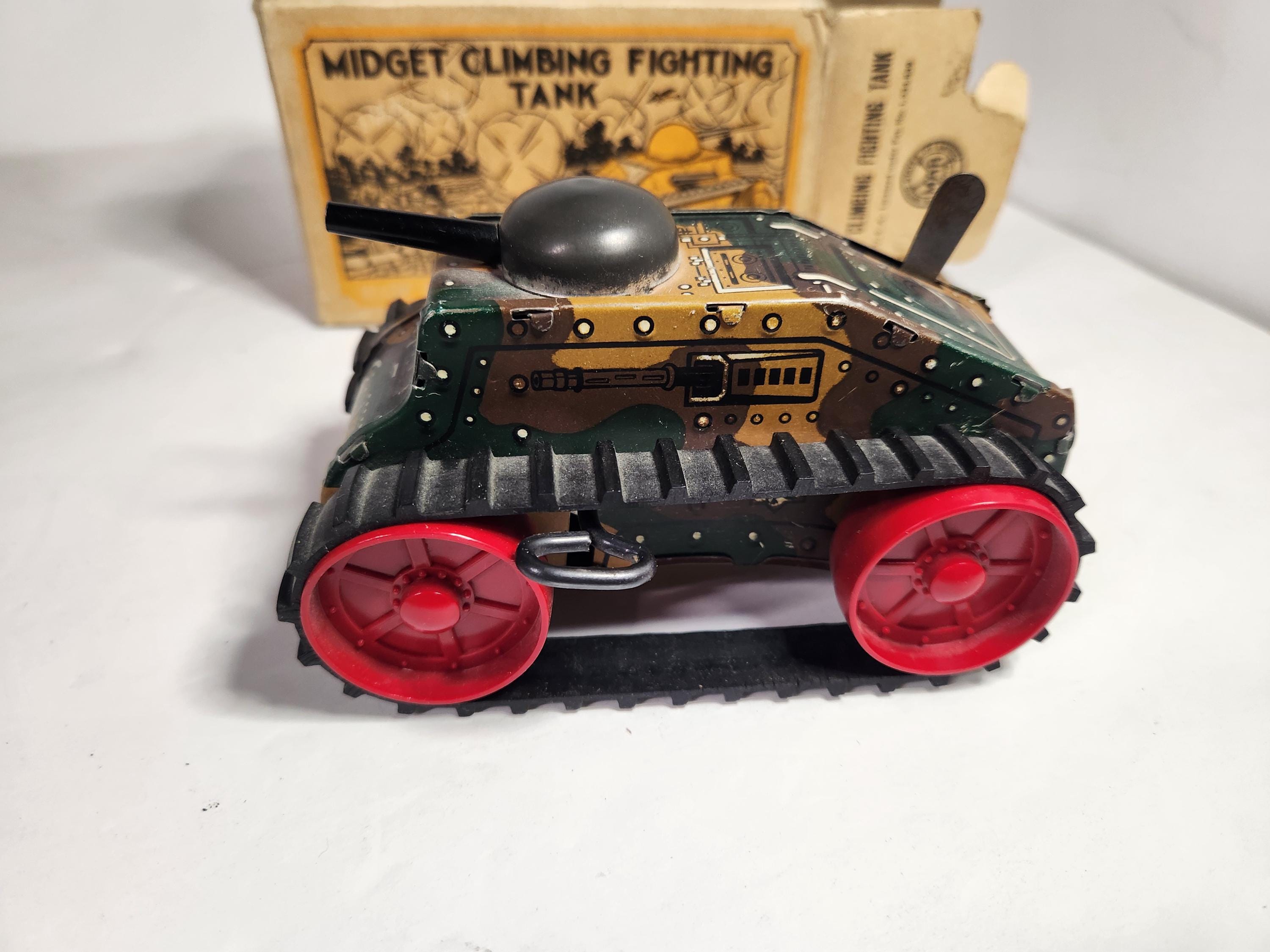 Vintage Marx Tin Toy Midget Climbing Fighting Tank W/box Litho Wind up ...