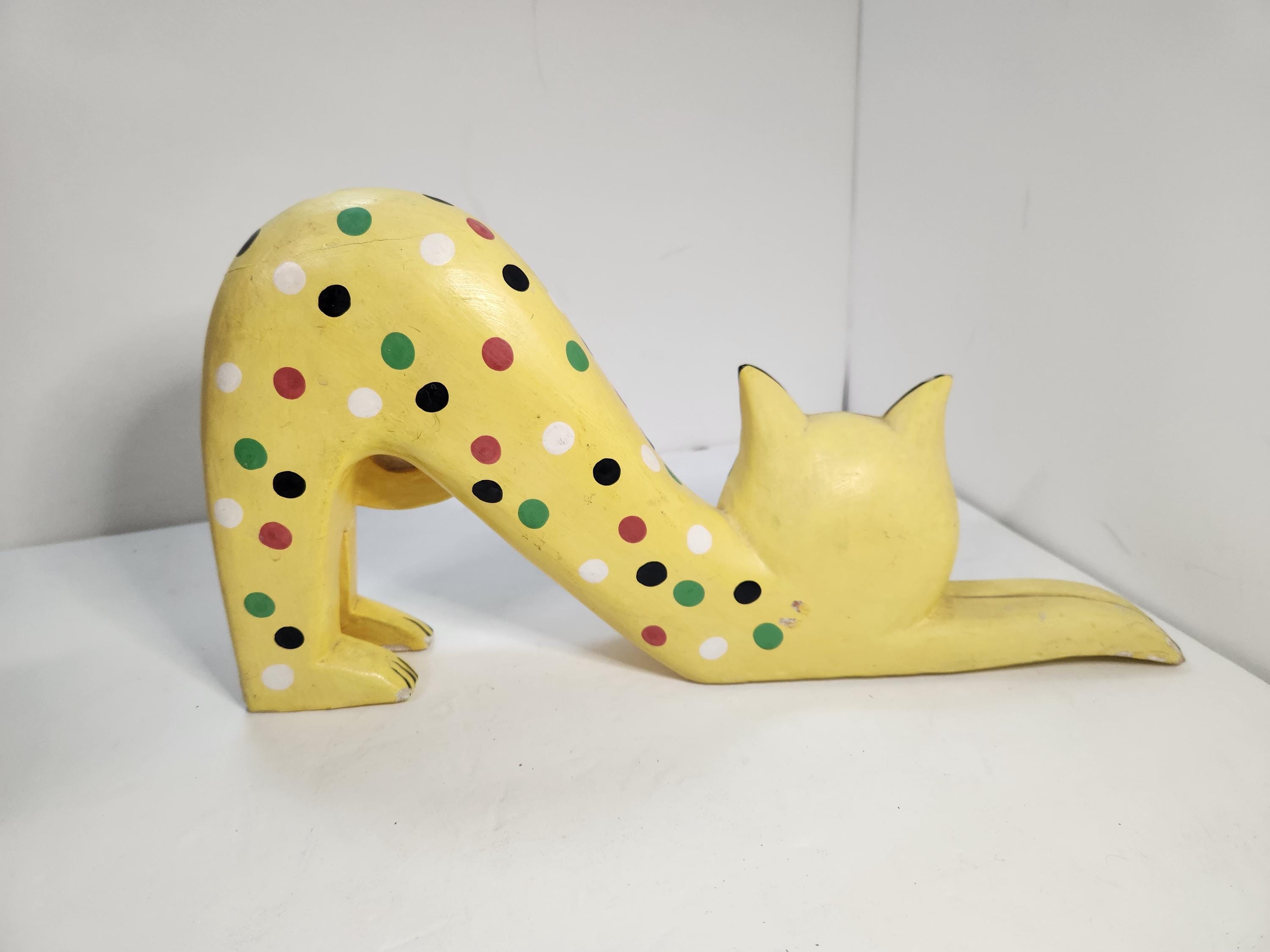 Lot of 2 Vintage Laurel Burch Style Carved Wood Cats Painted Folk Art ...
