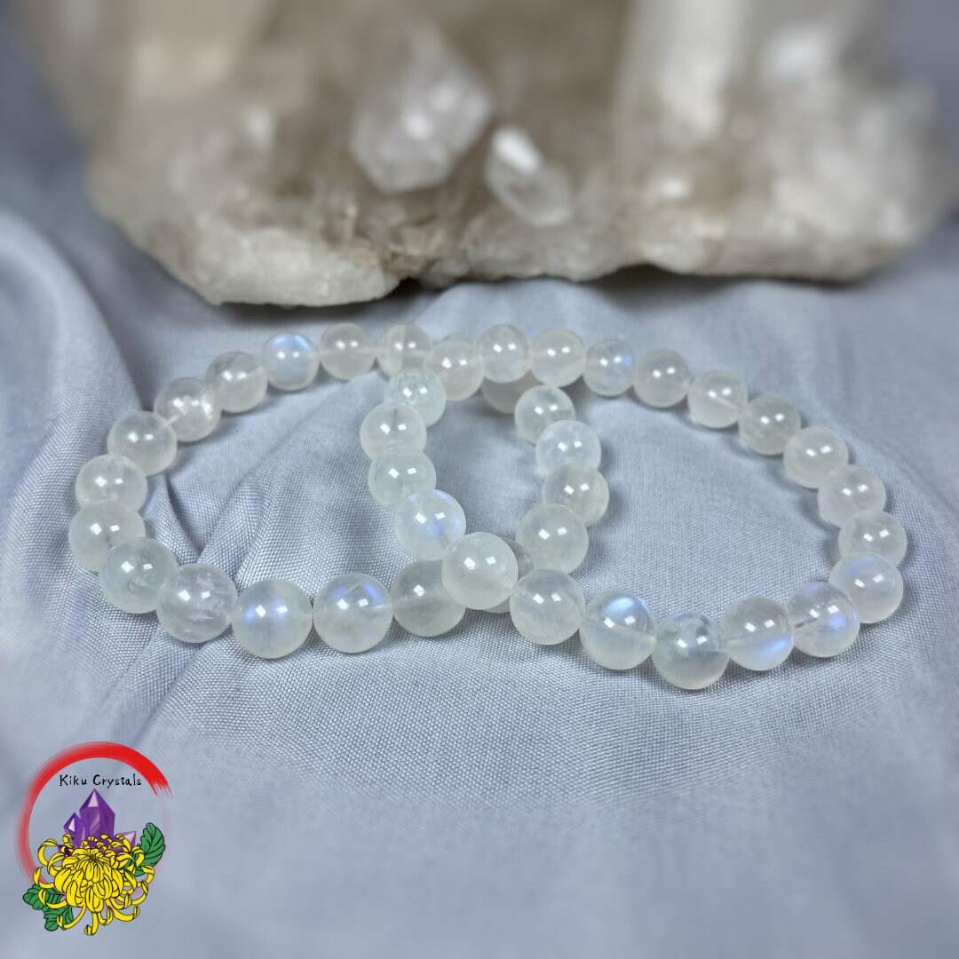 Rainbow Indian Moonstone Bracelet: Translucent Crystal Beaded Stretch ...