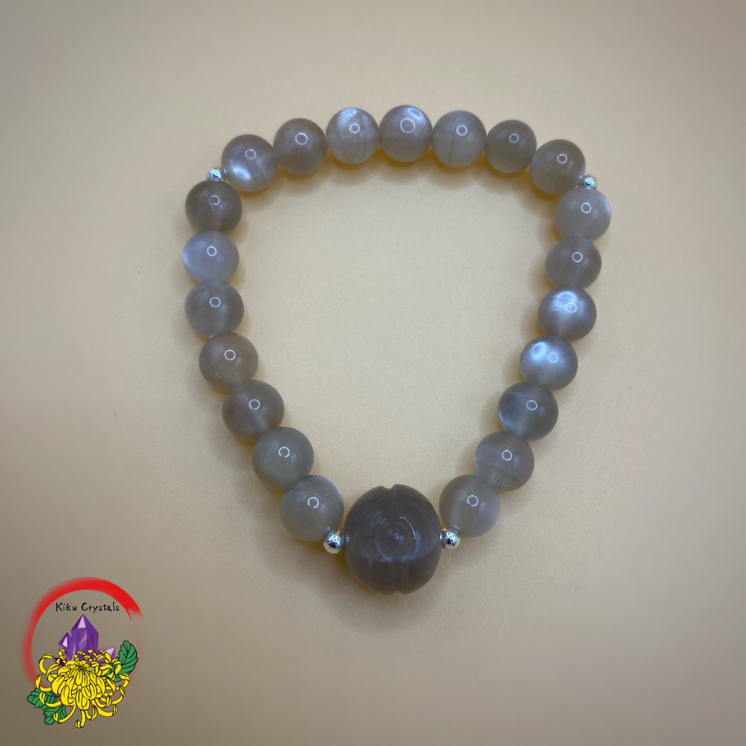 Pokemon Pokeball Gray Moonstone Crystal Bracelet, 8mm Poke Ball ...