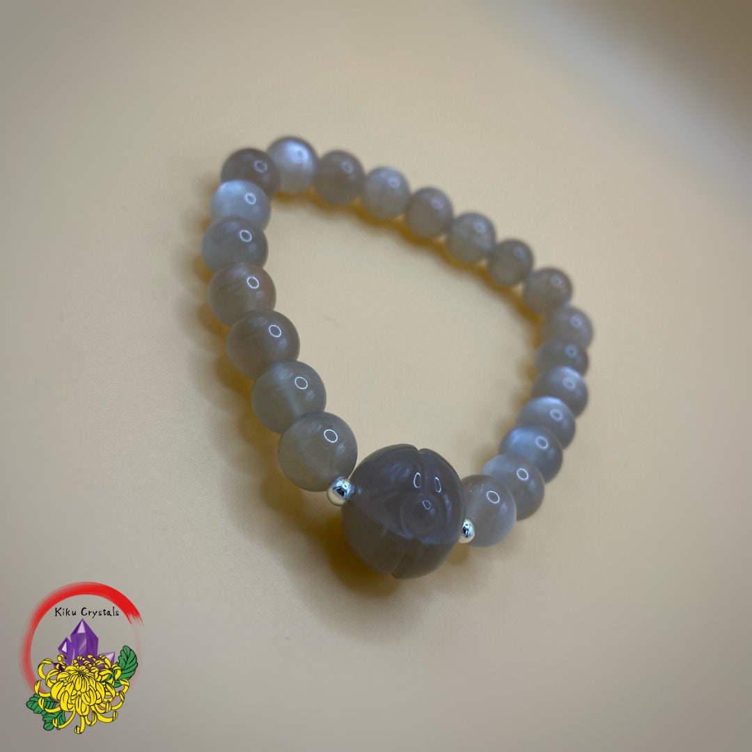 Pokemon Pokeball Gray Moonstone Crystal Bracelet, 8mm Poke Ball ...