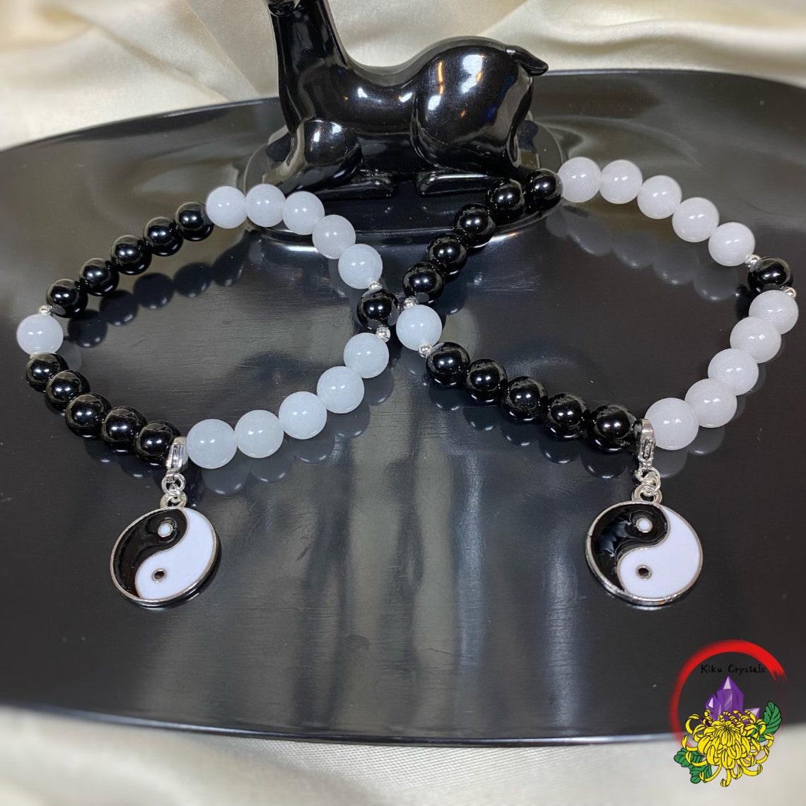 Yin Yang Bracelet Set: Black Obsidian & White Jade, Matching Couple ...