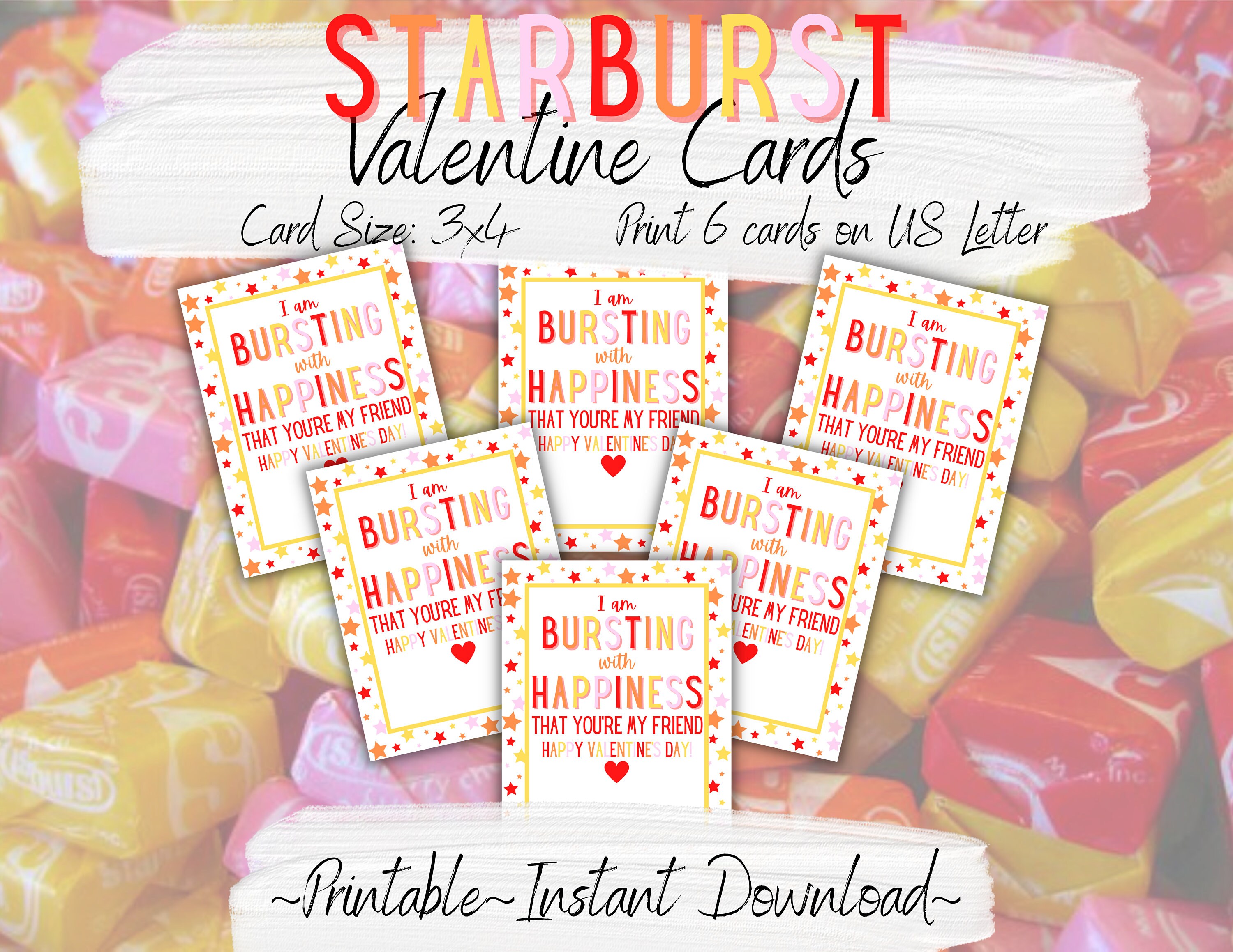 Starburst Valentine Cards for Kids, Kids Valentine Cards, Valentine ...
