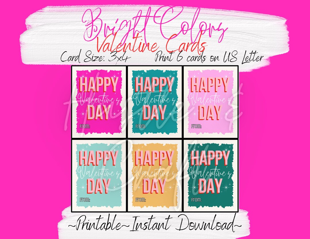 Bright Colors Valentine Cards for Kids, Kids Valentine Cards, Valentine ...