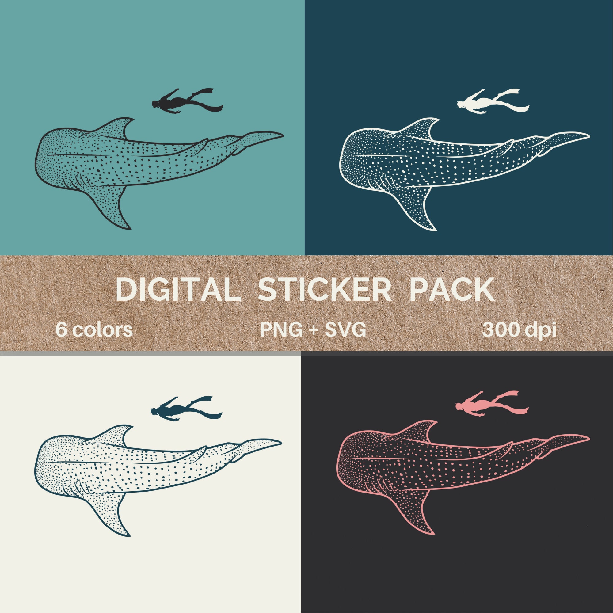 Whale Shark Sticker, Diving Svg, Ocean Stickers, Diving Print, Whale ...