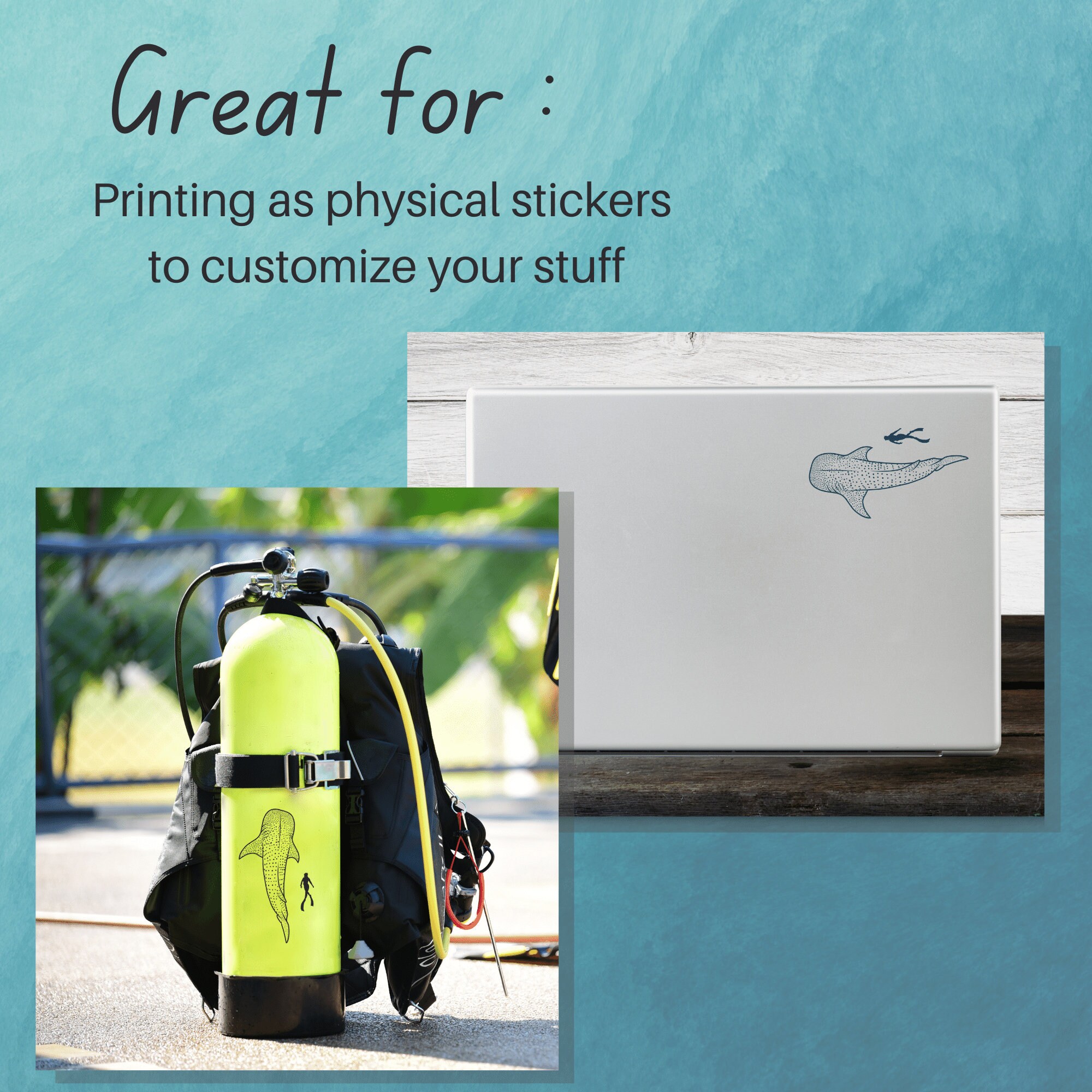 Whale Shark Sticker, Diving Svg, Ocean Stickers, Diving Print, Whale ...