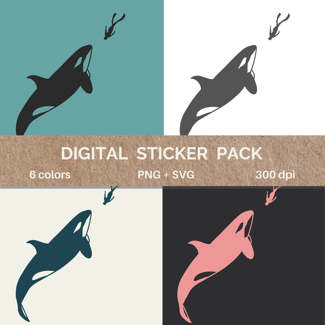 Orca Svg, Free Diving Art, Orca Sticker, Digital Planner Stickers ...