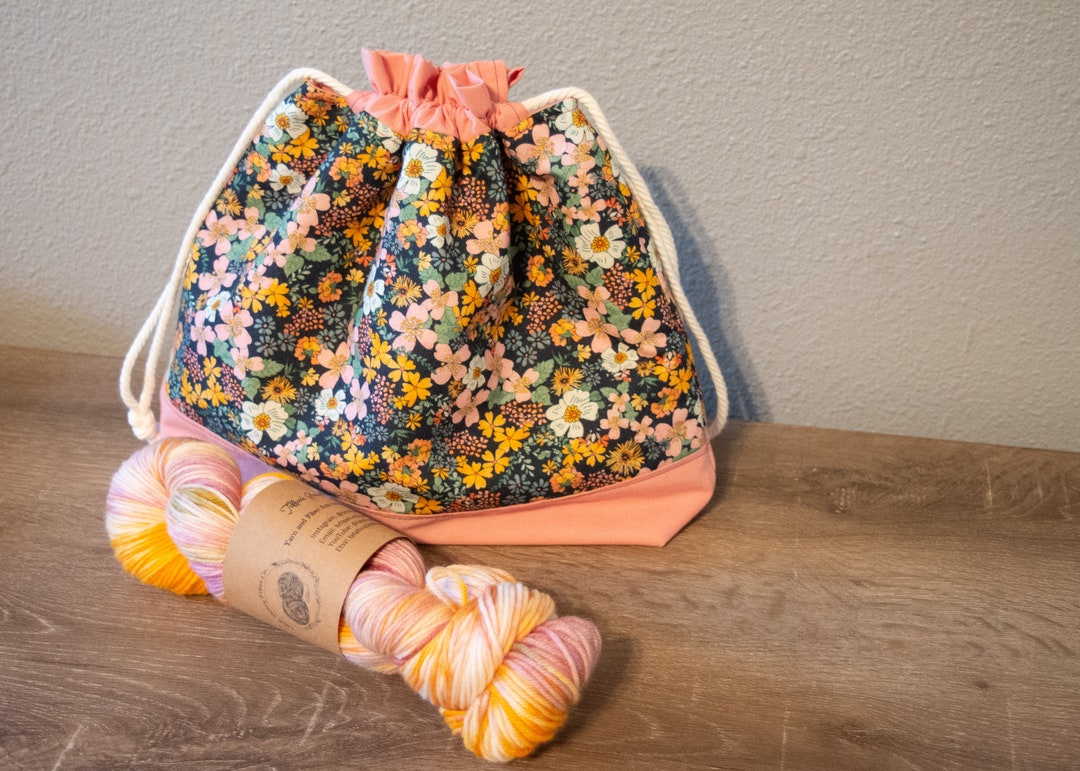 Medium Lined Drawstring Project Bag, Knitting Bag, Crochet Bag, Craft ...