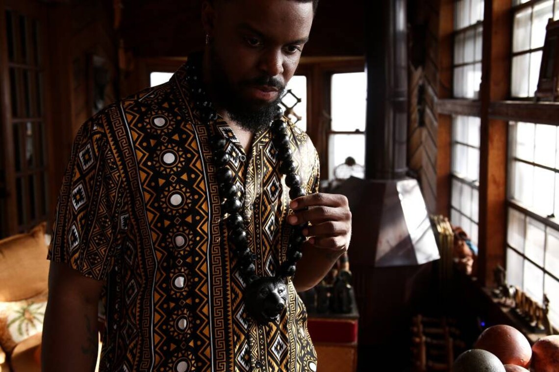 Bear Witness Black Galvanized Steel Necklace, Large Wooden Bead ...