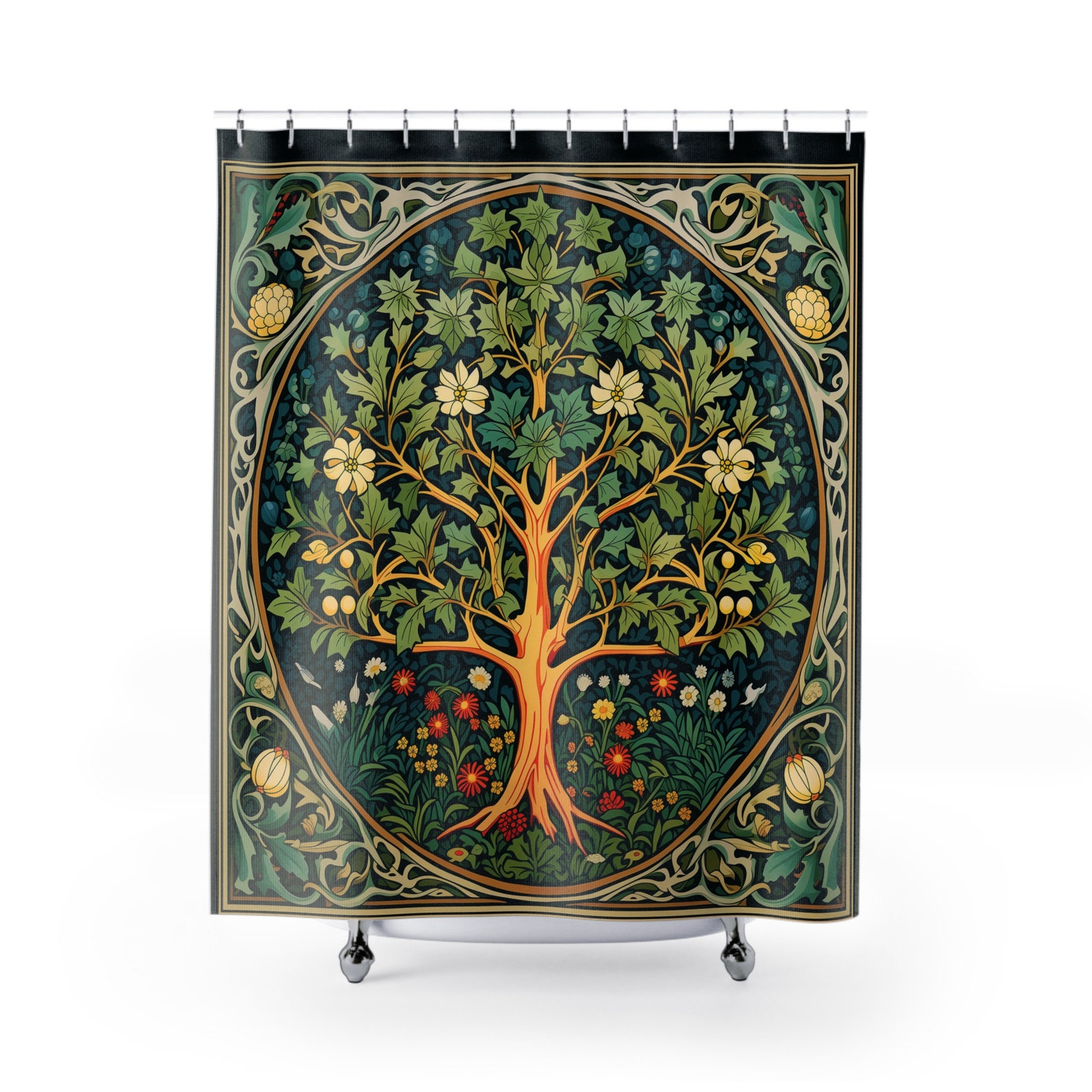 Celtic Tree of Life Shower Curtain, William Morris Inspired Cottagecore ...