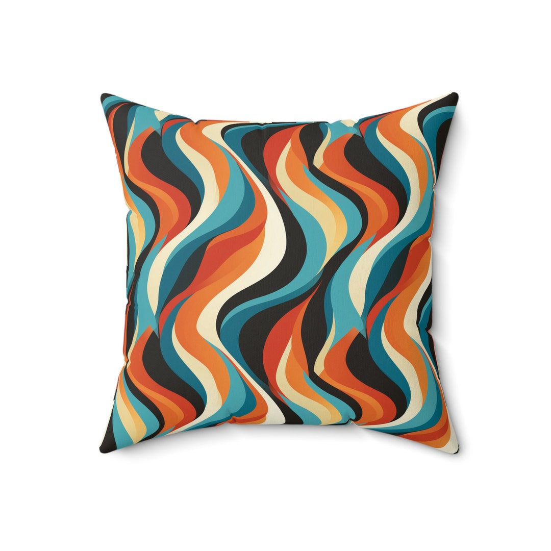 Retro Pattern Pillow, Mid-century Modern Geometric Cushion, Colorful ...
