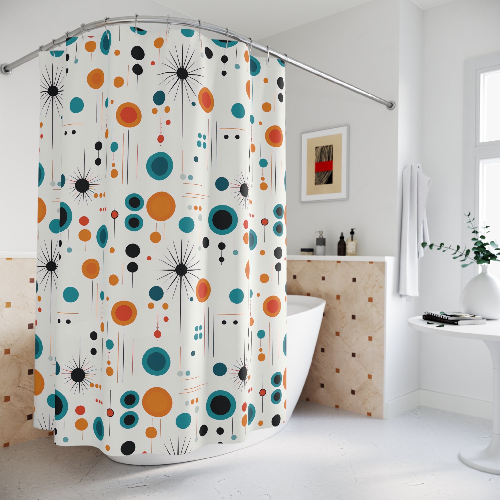 Mid-century Modern Atomic Shower Curtain Retro Geometric Bathroom Decor ...