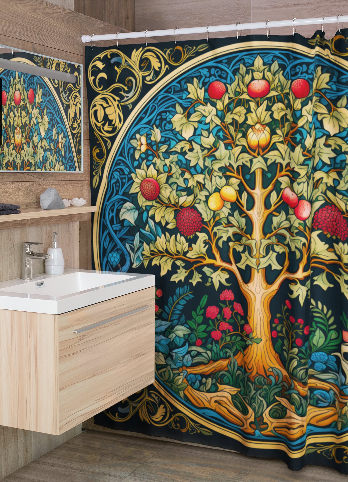 William Morris Tree of Life Shower Curtain, Art Nouveau Botanical ...