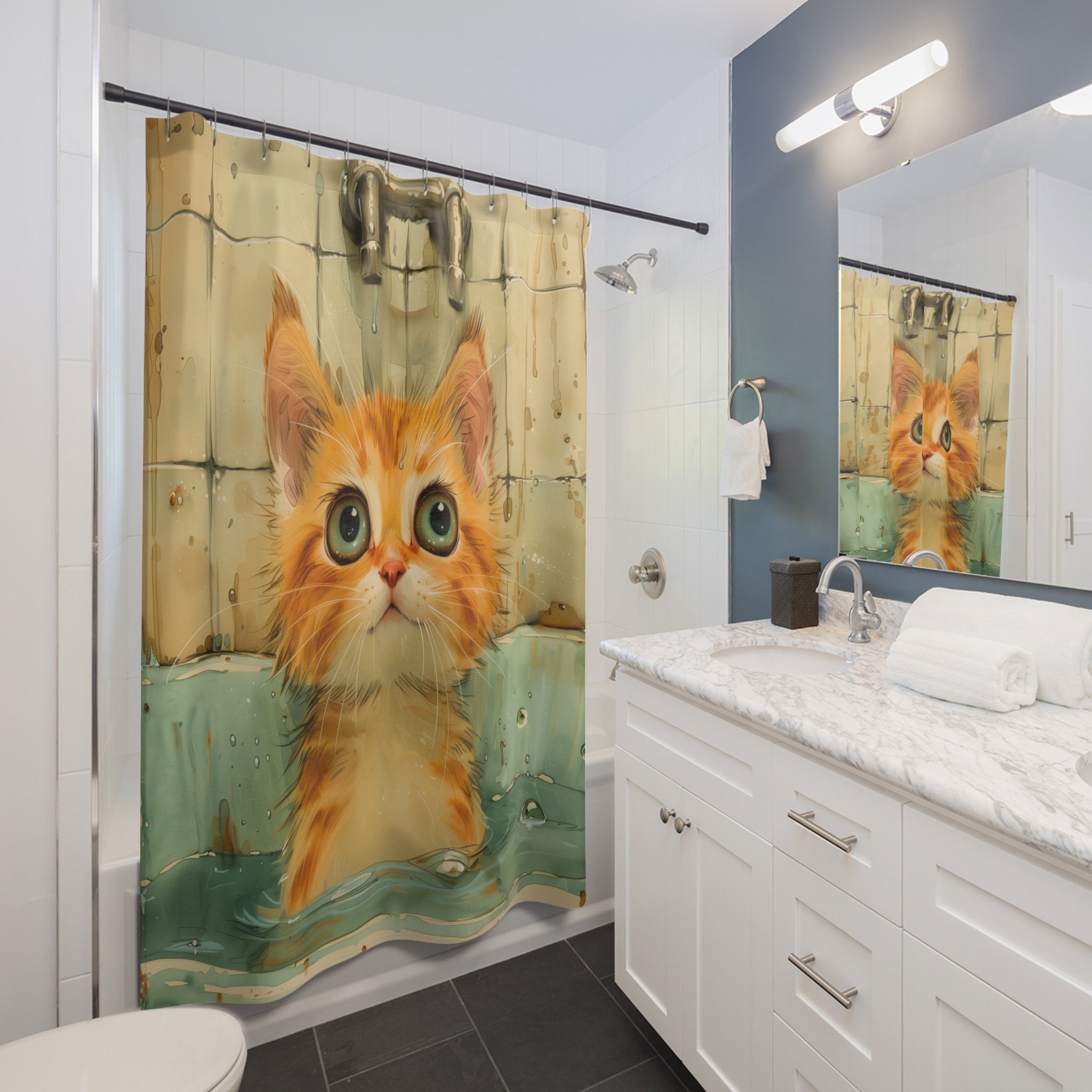 Cute Kitten Shower Curtain, Adorable Cat in Bathtub Art, Funny Bathroom ...