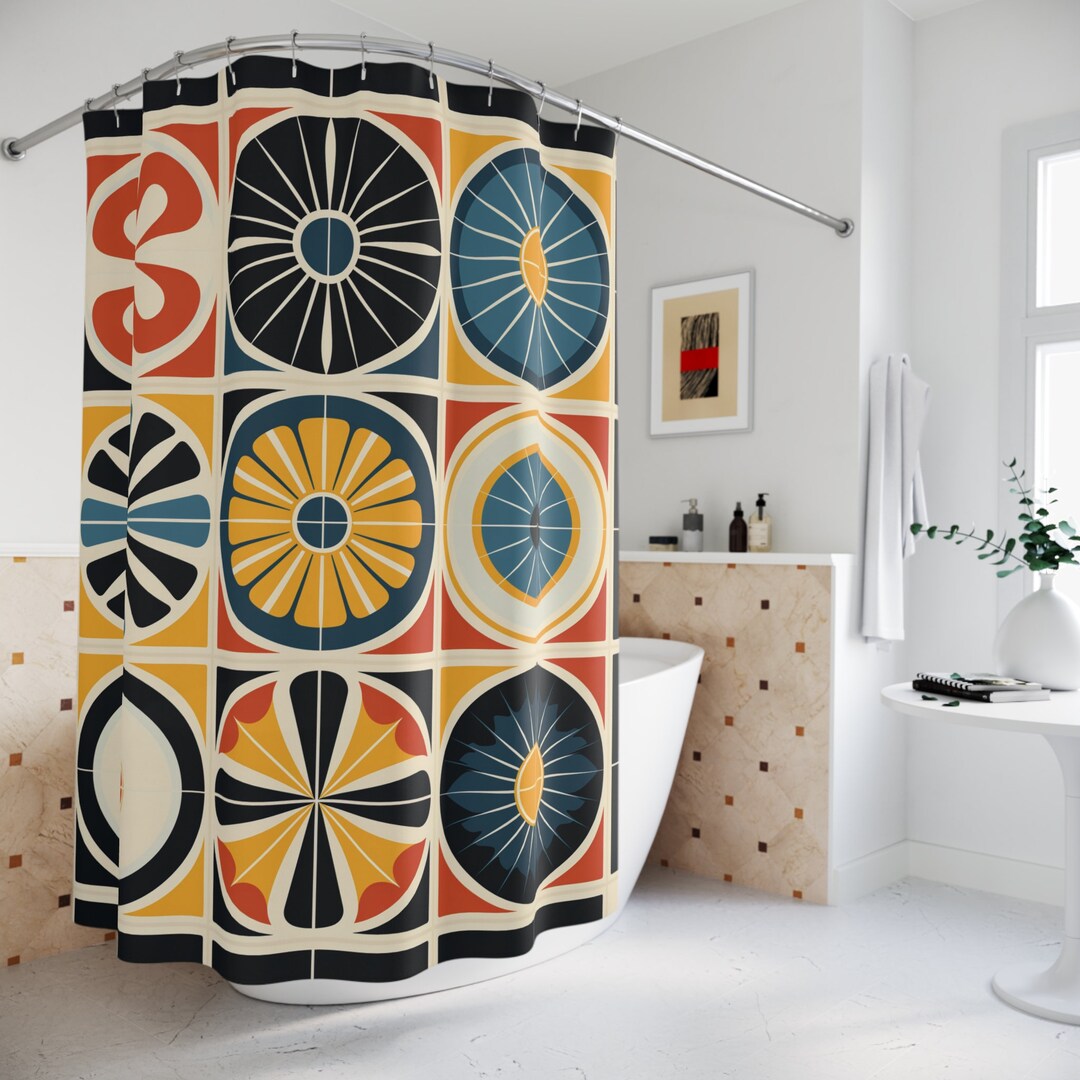 Atomic Era Inspired Shower Curtain - Vintage '50s Starburst Pattern ...