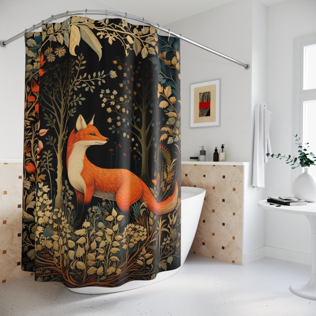 Shower Curtain Red Fox Design William Morris Inspired - Etsy