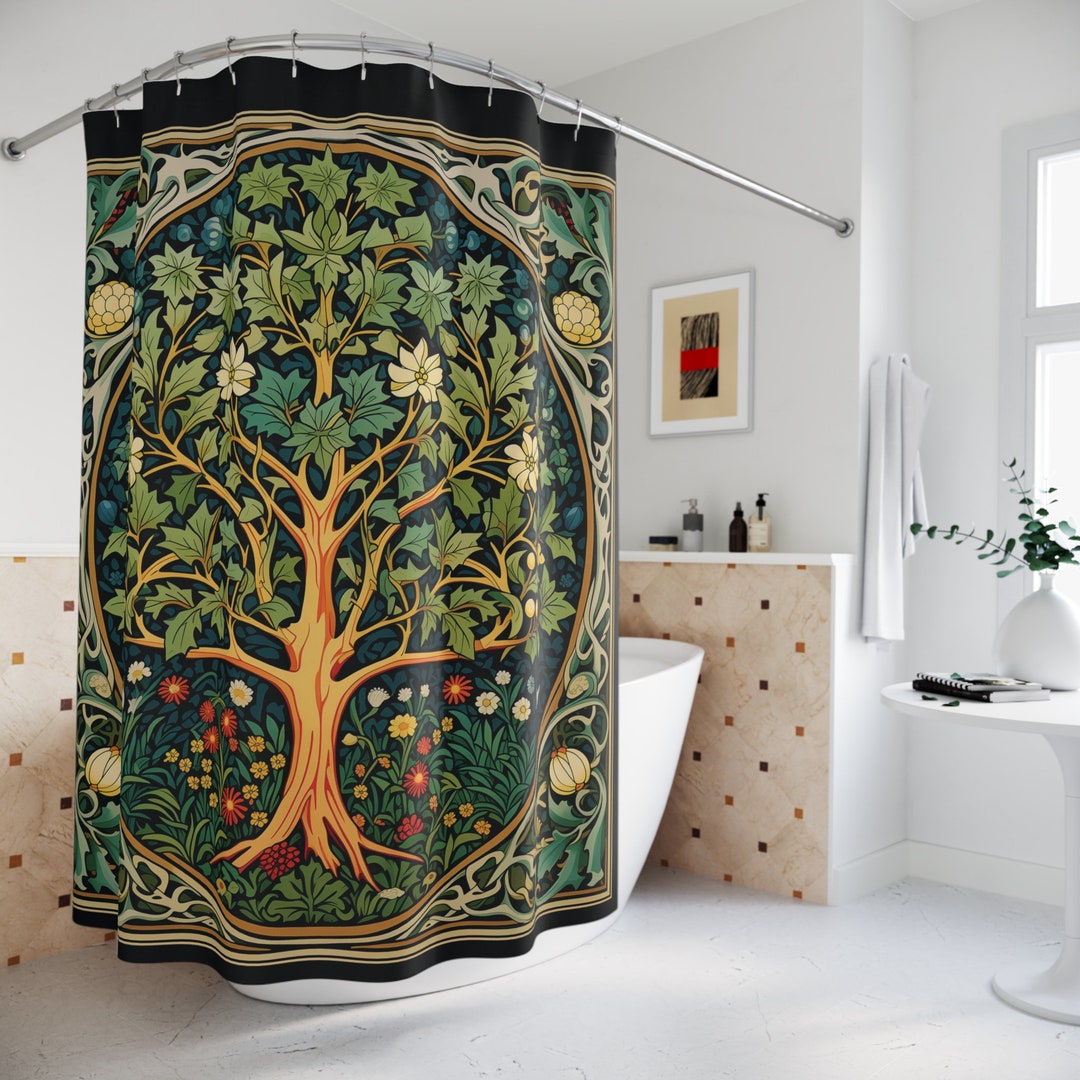 Celtic Tree of Life Shower Curtain, William Morris Inspired Cottagecore ...