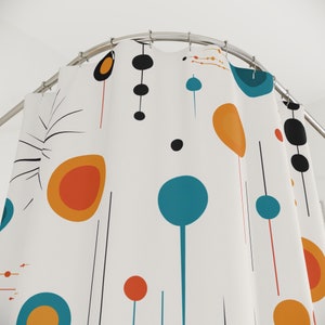 Atomic Age Shower Curtain - Mid-century Modern Starbursts & Orbs ...