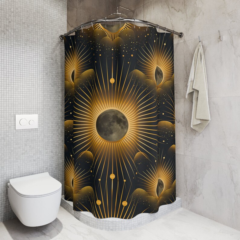Celestial Sun and Moon Shower Curtain Cosmic Design, Golden Rays and ...