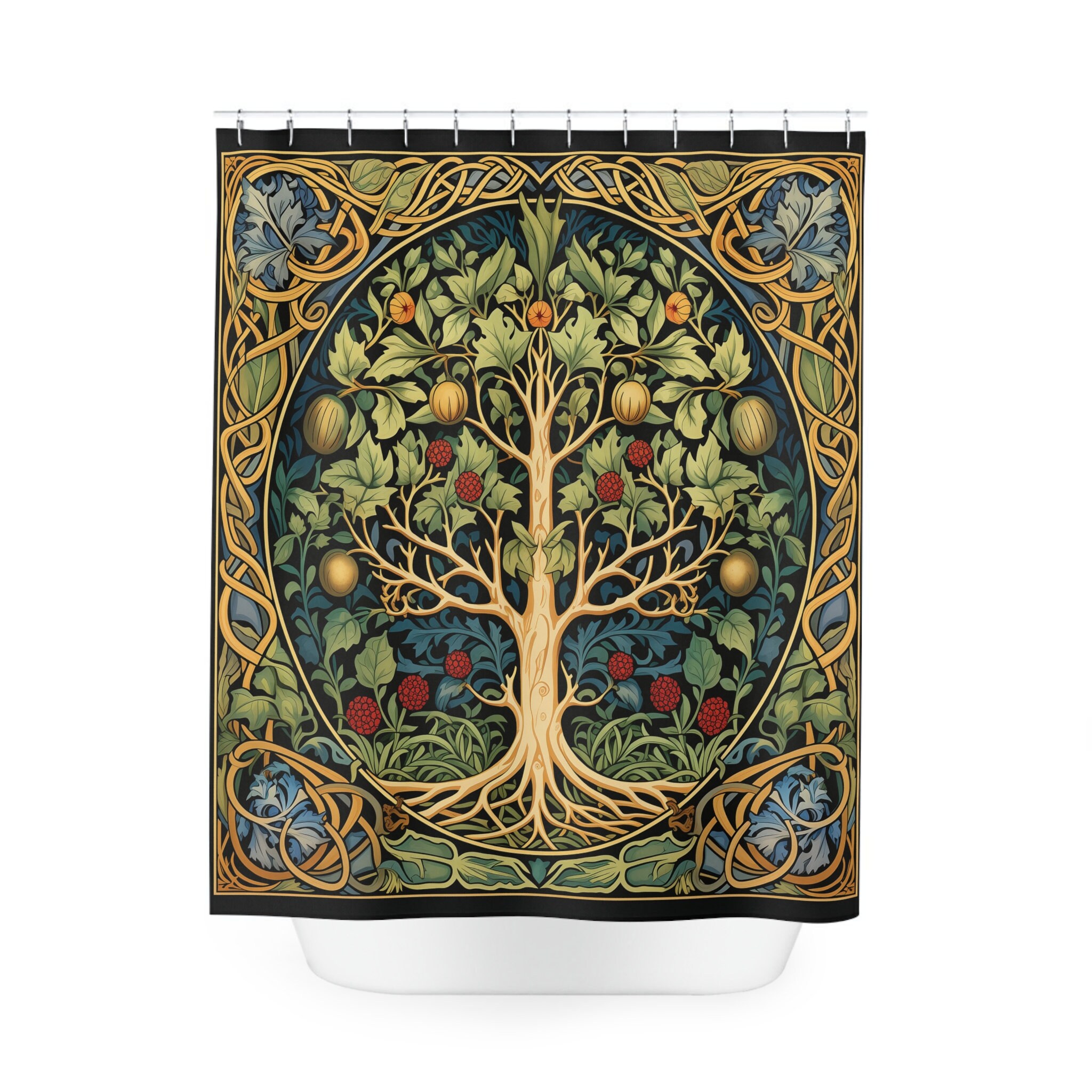 Celtic Shower Curtain, Tree of Life Design, William Morris Inspired ...
