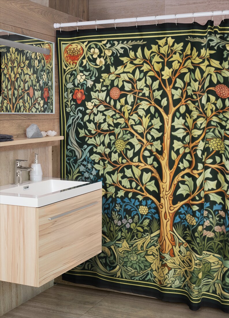 Shower Curtain, Flowers Design, William Morris Inspired Cottagecore ...