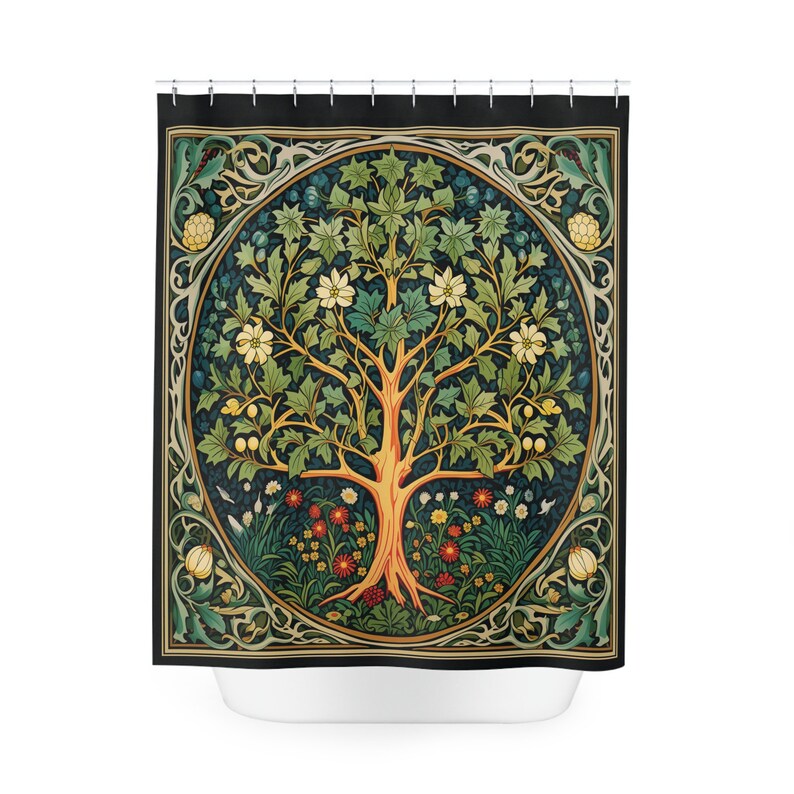 Celtic Tree of Life Shower Curtain, William Morris Inspired Cottagecore ...