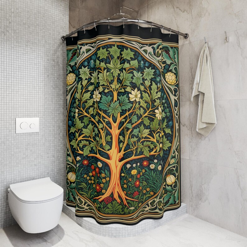 Celtic Tree of Life Shower Curtain, William Morris Inspired Cottagecore ...