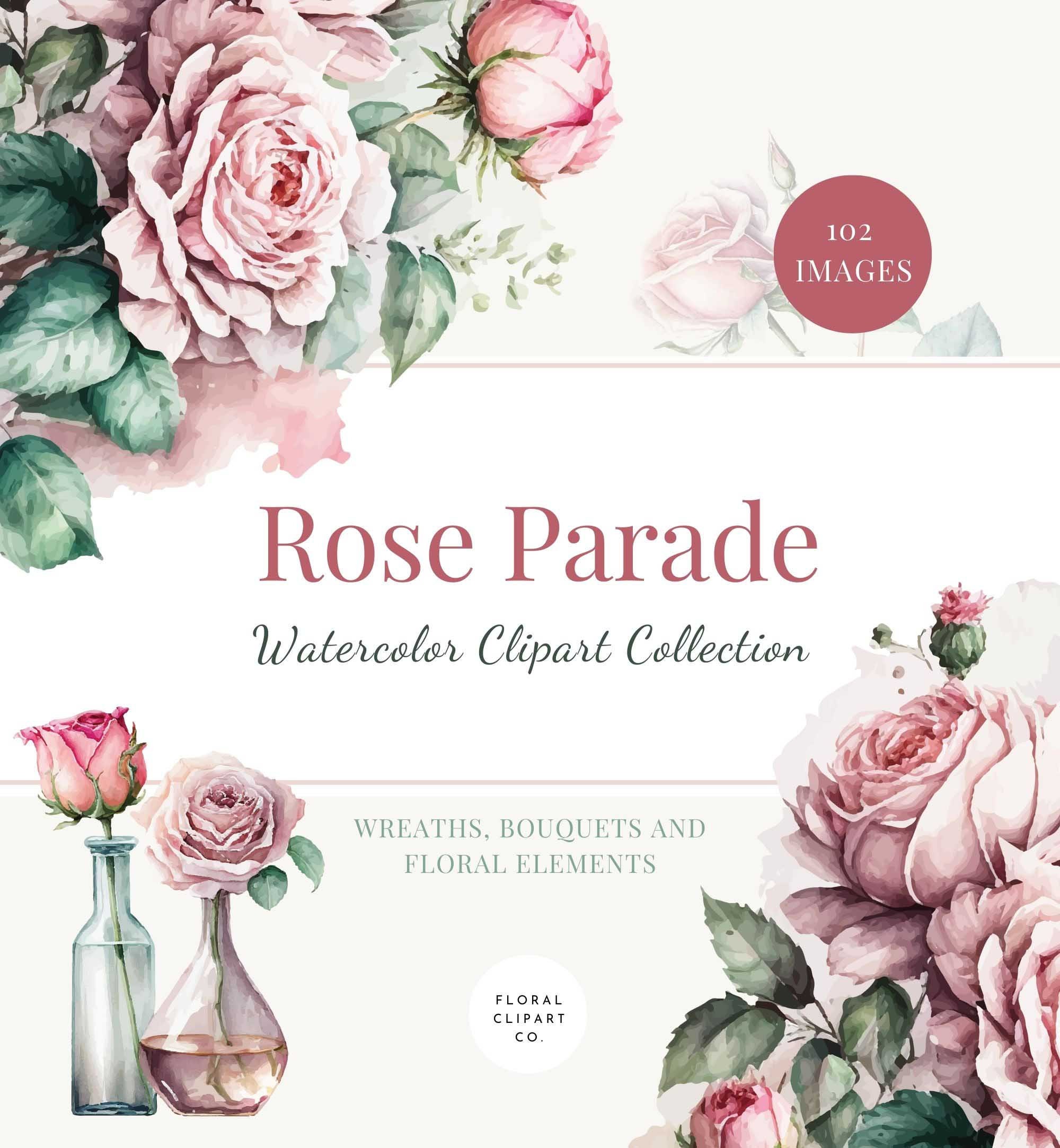 Roses Clipart Bundle Pink Watercolor Flowers Romantic - Etsy