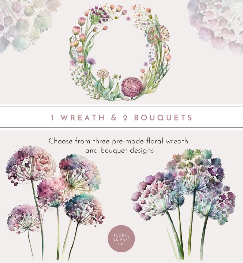 Watercolor Floral Clipart Set, Summer Clipart Elements, Flower Wreath ...