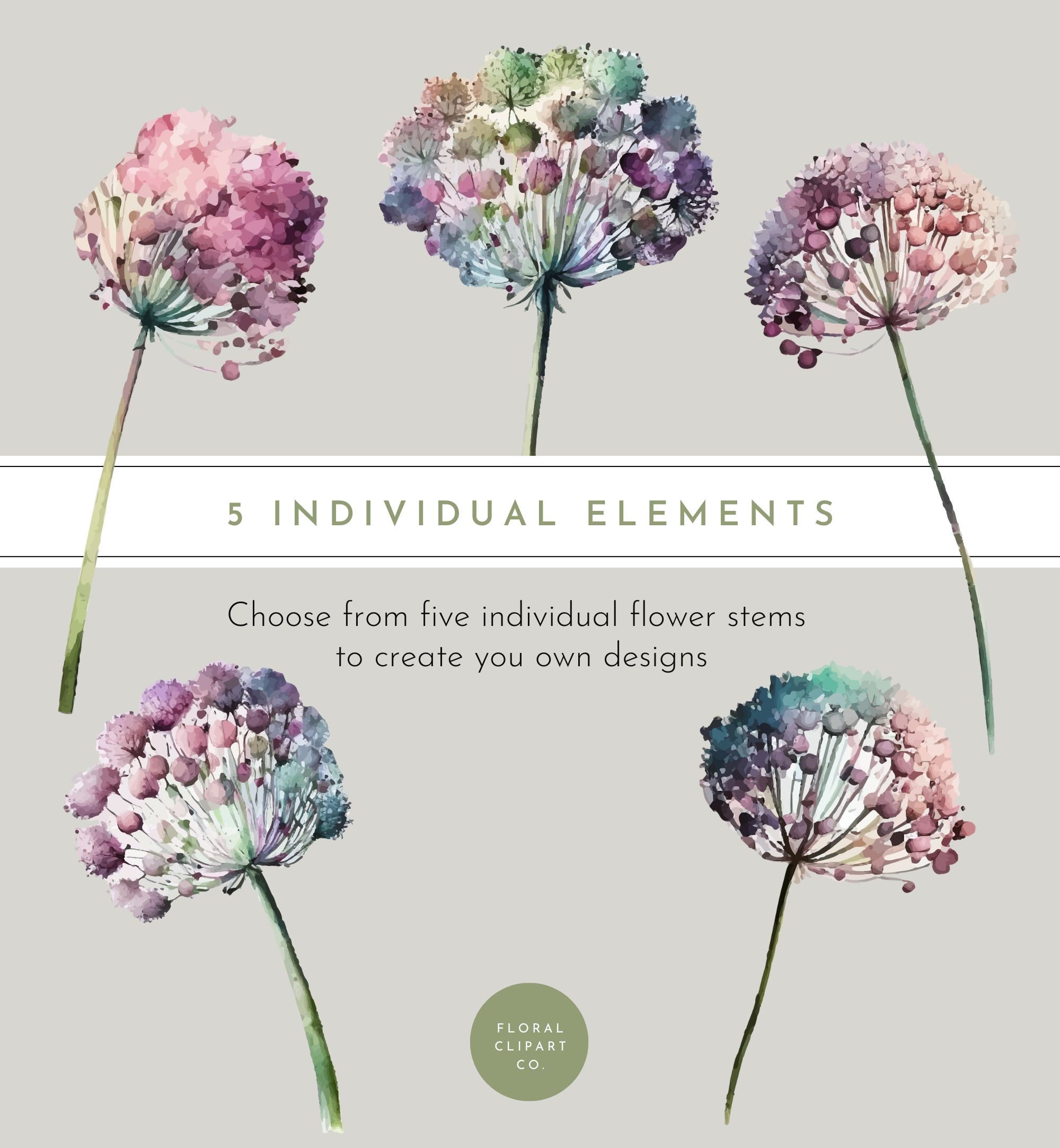 Watercolor Floral Clipart Set, Summer Clipart Elements, Flower Wreath ...