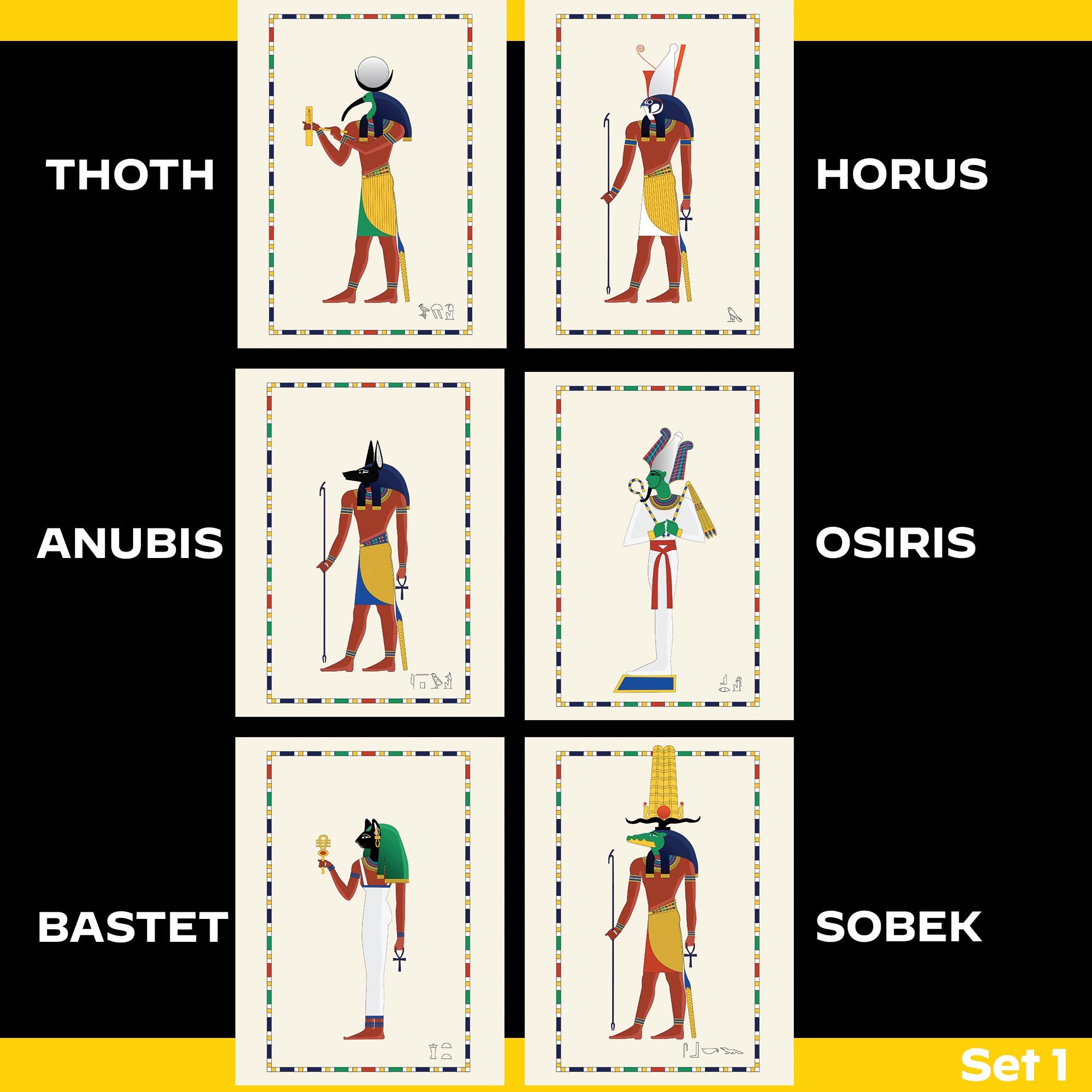 Egyptian Gods Print (set of 6) Anubis, Bastet, Horus, Osiris, Sobek ...