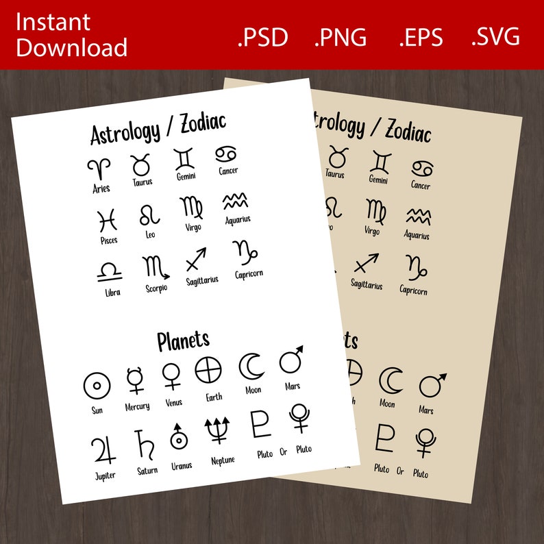 Wiccan Pegan Astrology SVG Bundle Set of 24 Zodiac Symbols Svg ...