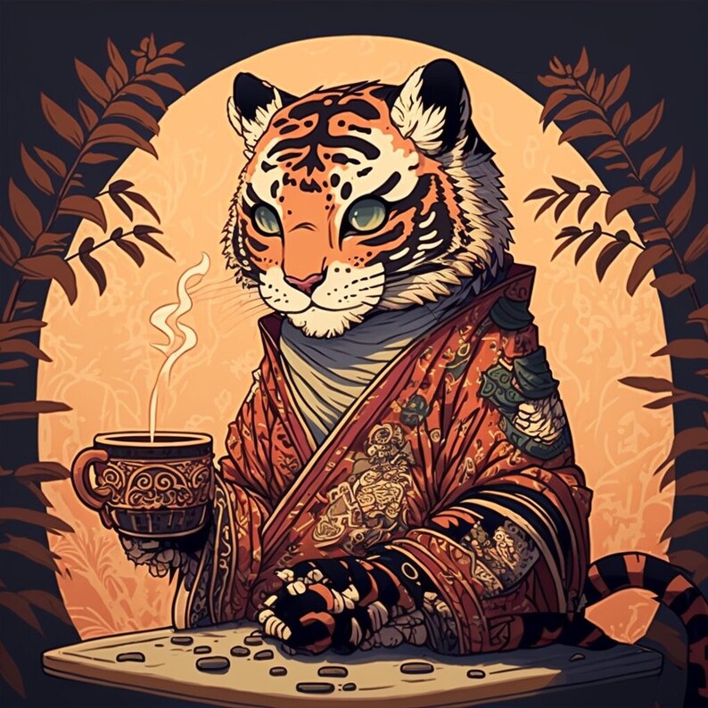 Tiger Tea Time - Tiger at Tea Ceremony, Meditation, Zen, AI Generated ...