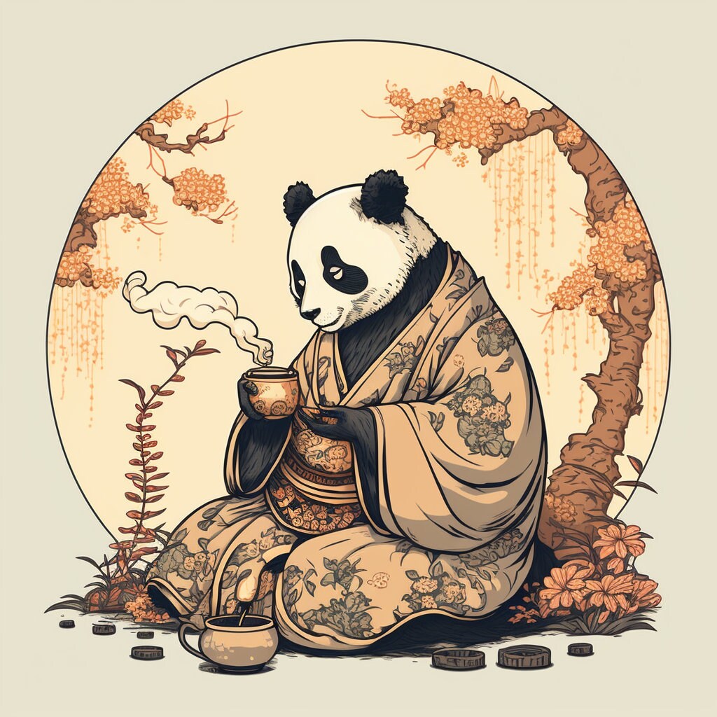 Panda at Tea Ceremony, Japanese Art, Ukiyo-e, Meditation, Zen, AI ...