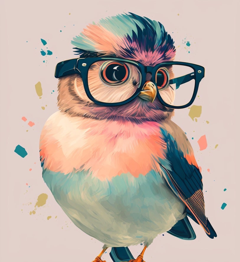 Nerd Bird, Nerdy Bird With Glasses, Poster, Art Print Generated by AI ...