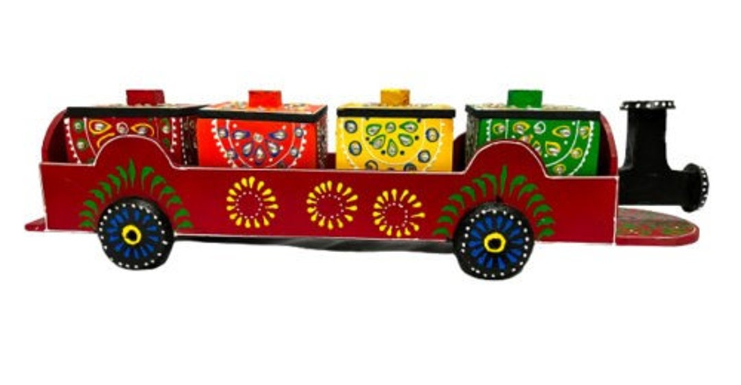 Wooden Train Design Tray Handpainted Handmade Train Box for Dry Fruit ...