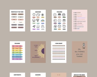 Set of 16 Educational Posters in Pastel, Homeschool Prints, Montessori ...