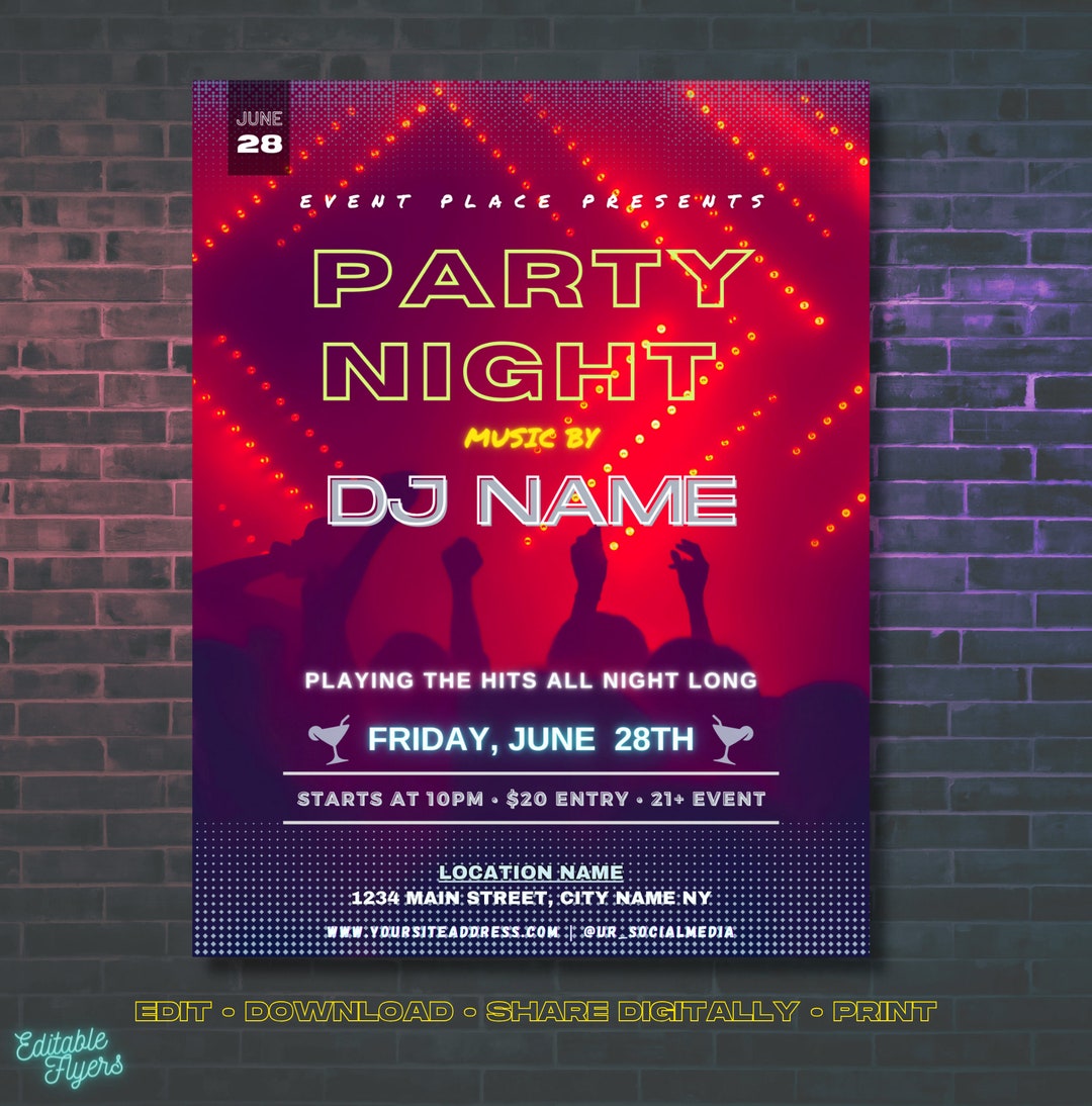 Editable Party Flyer Template, DJ Flyer, Club Flyer, Music Event Flyer ...