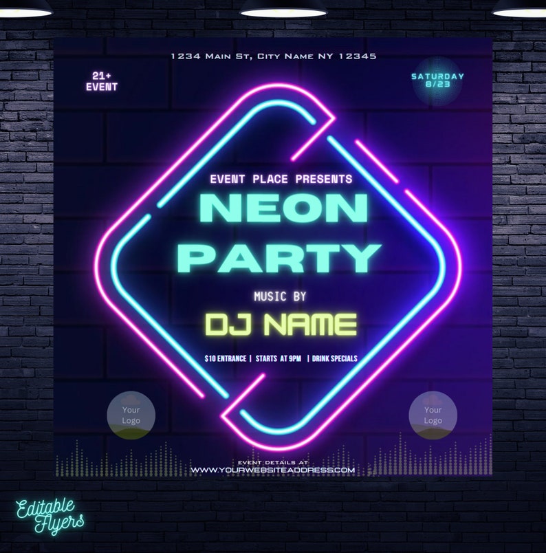 EDITABLE Party Flyer, Neon Theme, Club Flyer Template, DJ Party Flyer ...