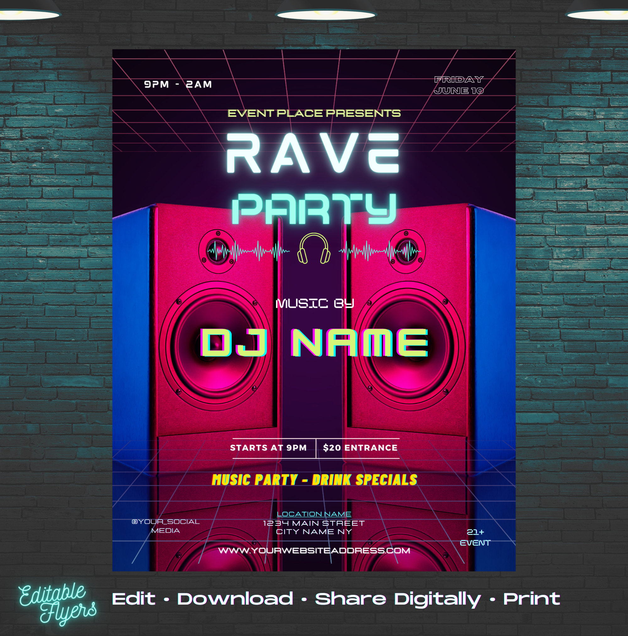 Club & DJ Party Flyer Template - Customizable and Editable Design for ...