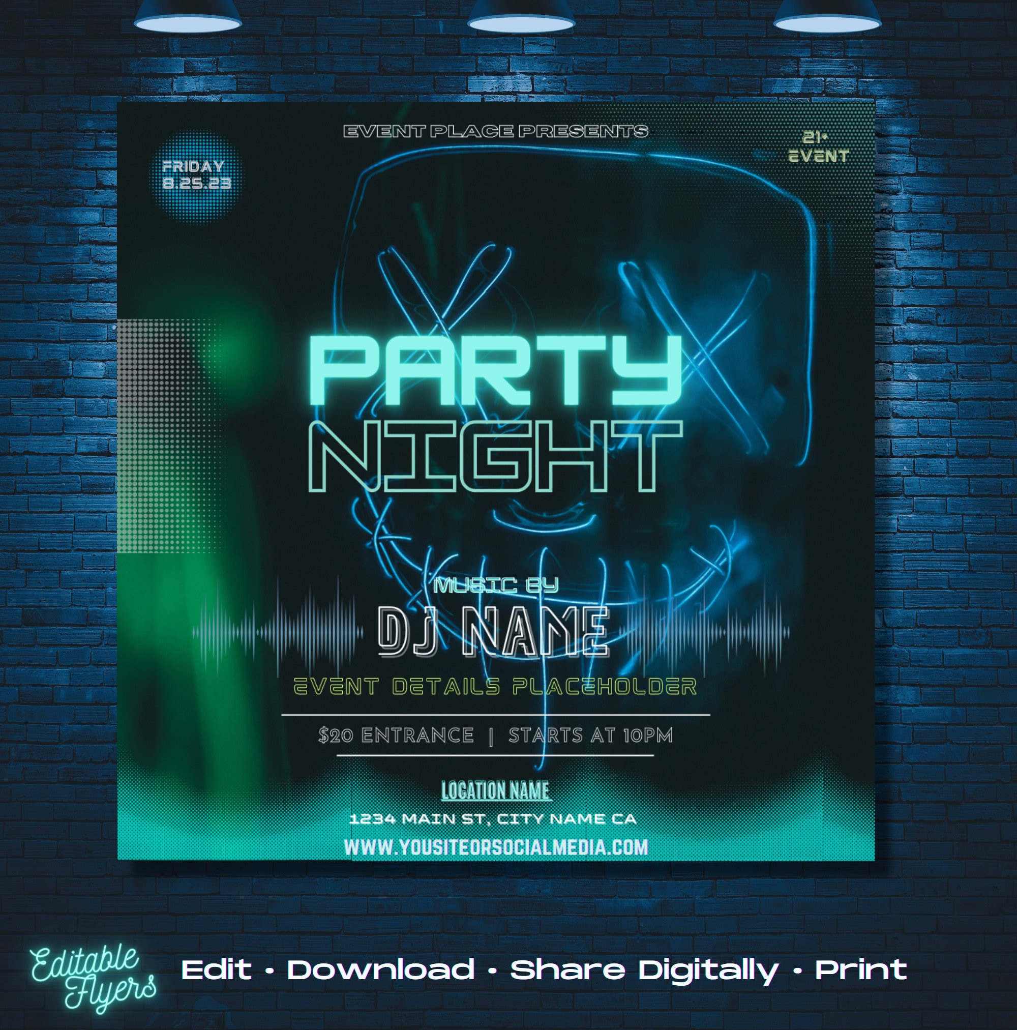 Editable Party Flyer Template - DJ Flyer, Club Flyer, Rave Flyer - Edit ...